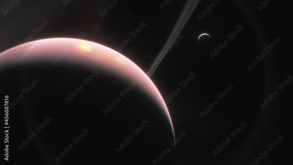 Alien exoplanet in another solar system with beautiful rings. Planet in ...