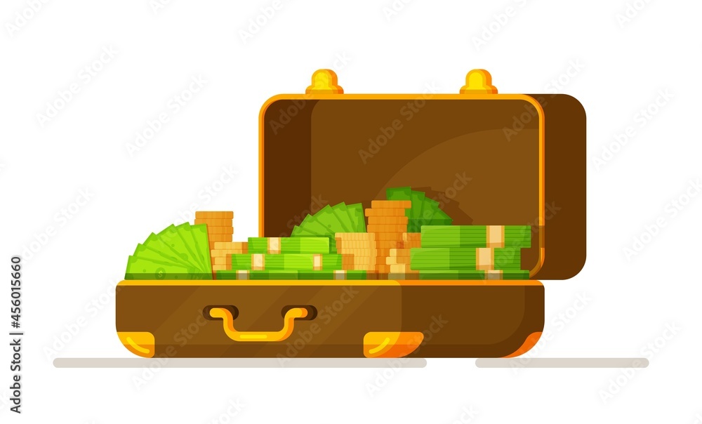 Vector illustration of a case of dollars isolated on a white background ...