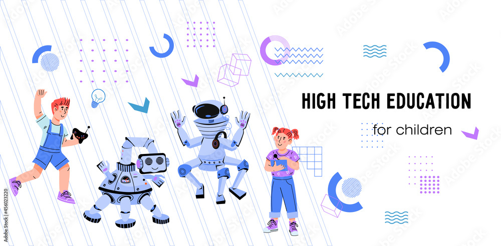 High Tech and Robotics education for children. Website banner with ...
