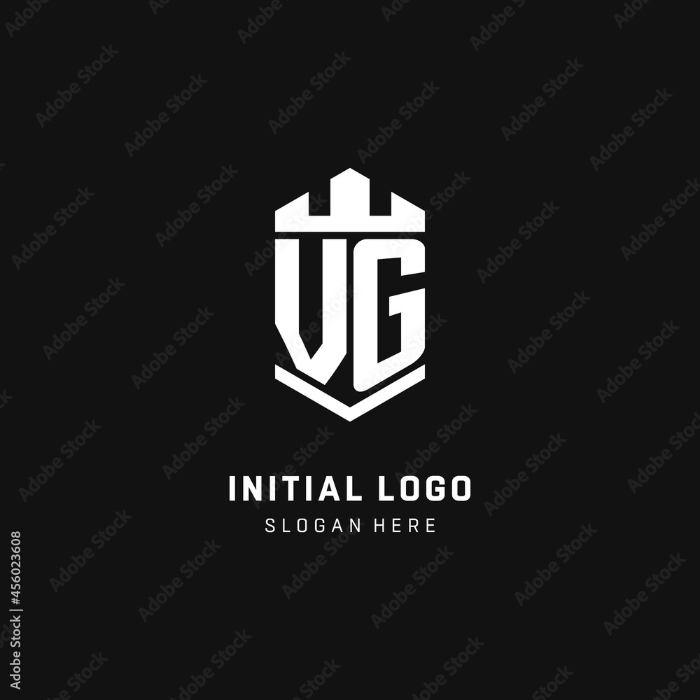 VG monogram logo initial with crown and shield guard shape style Stock ...