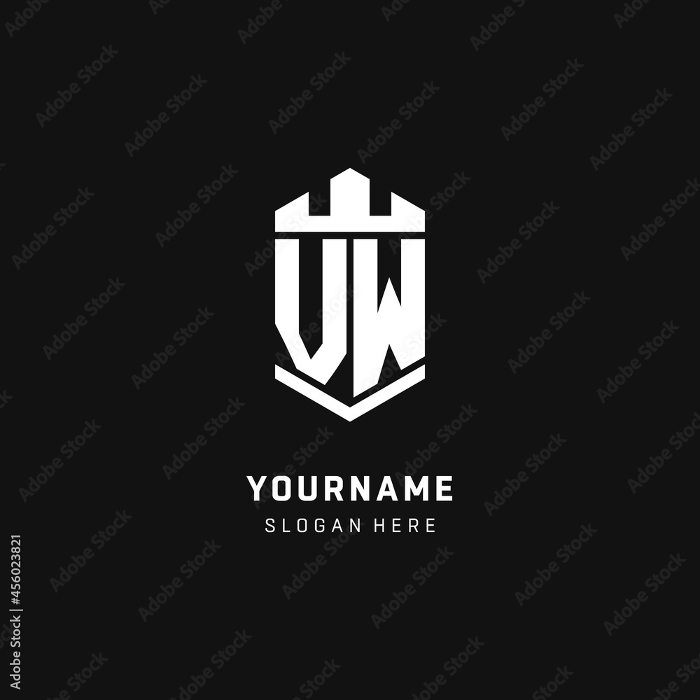 VW monogram logo initial with crown and shield guard shape style Stock ...