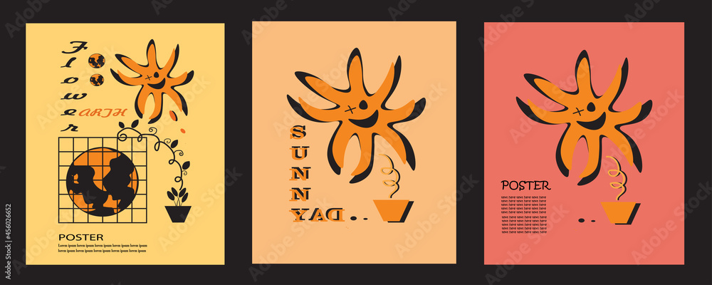 Sunflower vintage poster set. Summer icon, spring poster and banner ...