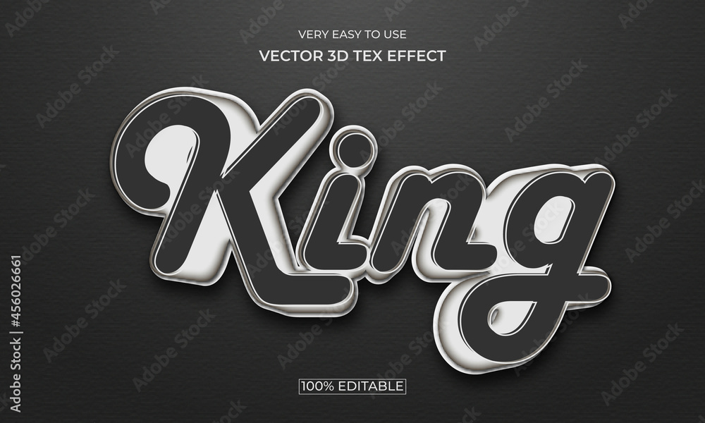 King 3d text effect design. King vector 3d text effect design. King ...