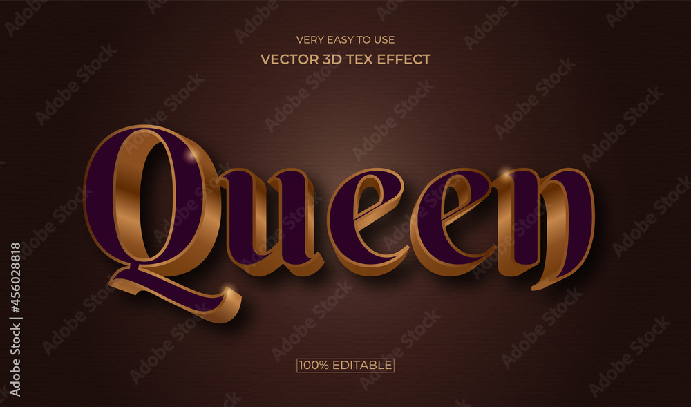 Queen 3d text effect design . Queen 3d editable vector text effect ...