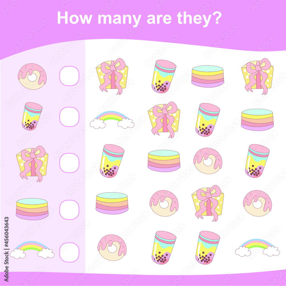 Counting unicorn game for children. Cute unicorn math worksheet ...