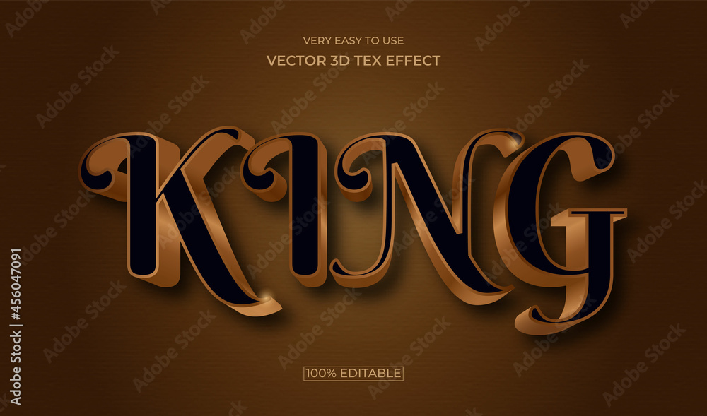 King 3d text effect design. King vector 3d text effect design. King ...