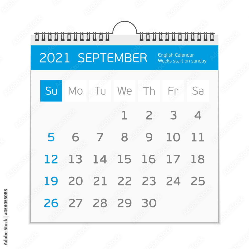 2021 September calendar template. Flat graphics of single page of wall ...