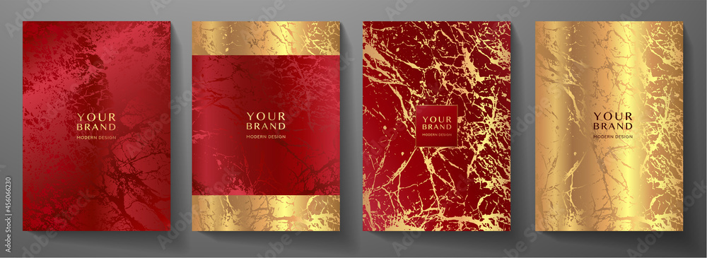 Modern red and gold cover, frame design set. Creative premium abstract ...