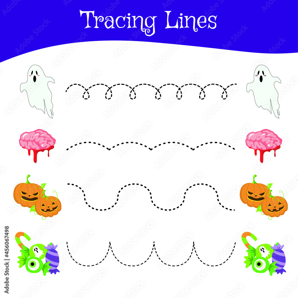 Tracing Lines Game Halloween Edition. Educational worksheet. Worksheet ...