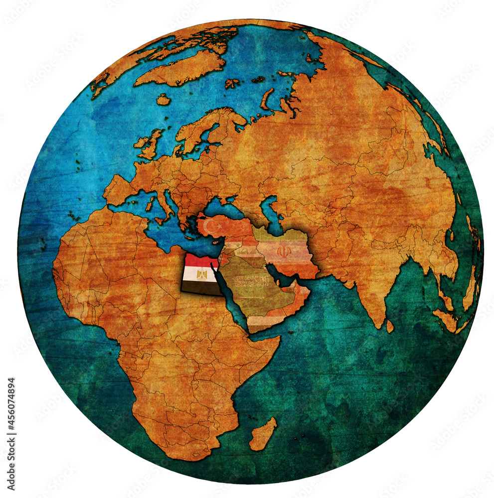 map of Egypt territory located in middle east region with country flags ...