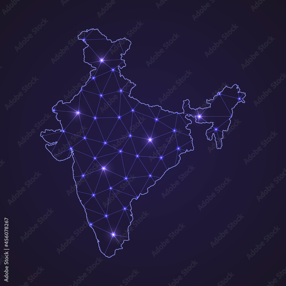 Digital network map of India. Abstract connect line and dot Stock ...