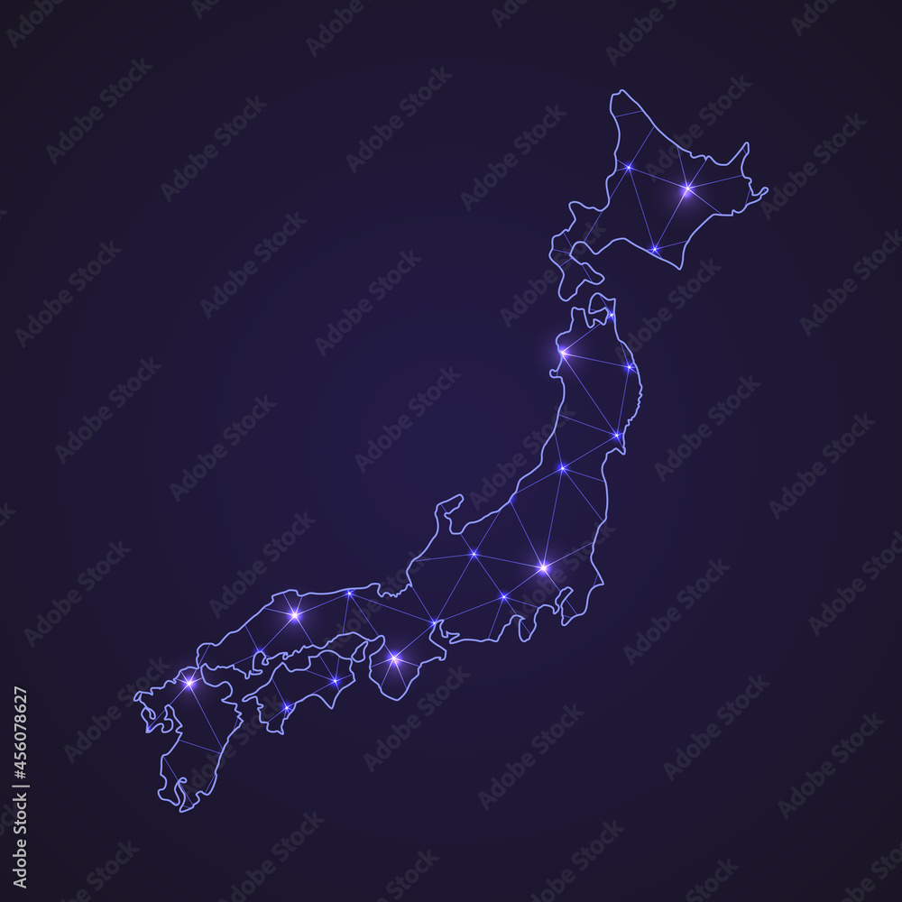 Digital network map of Japan. Abstract connect line and dot Stock ...
