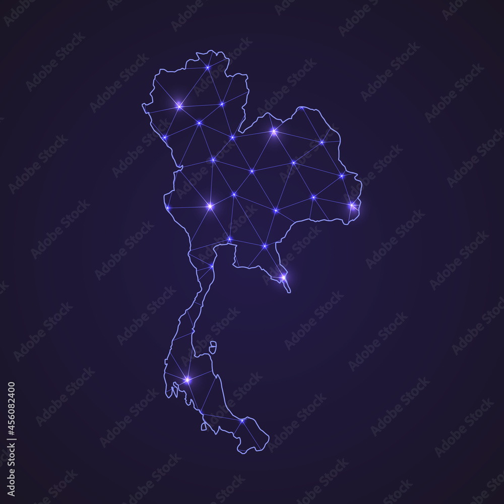 Digital network map of Thailand. Abstract connect line and dot Stock ...