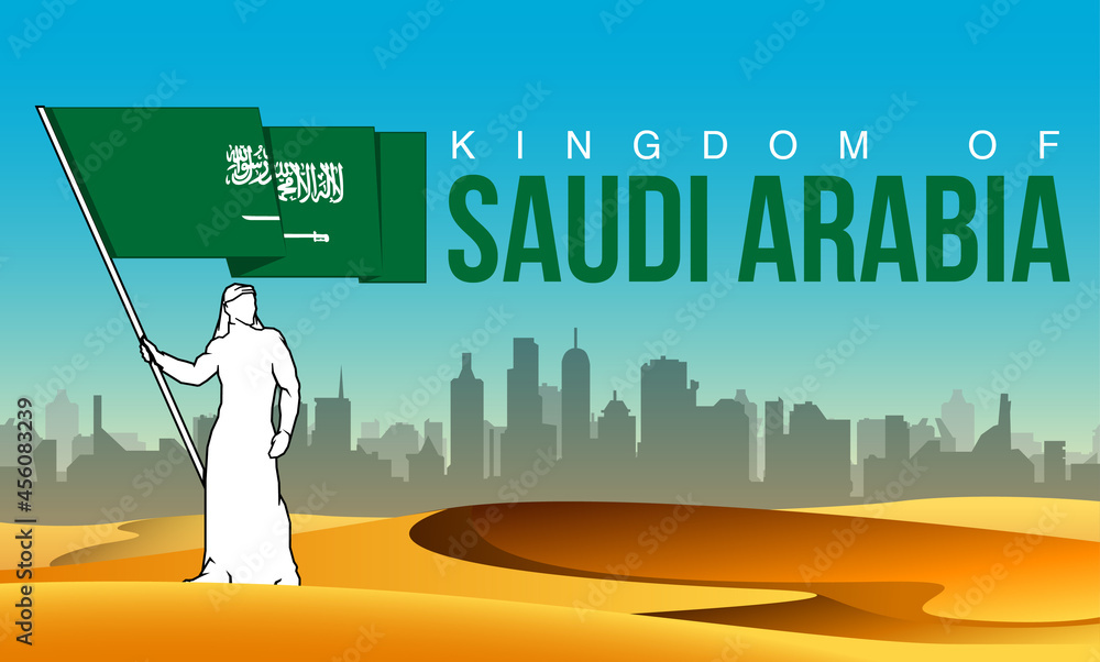 91 Saudi Arabia national day logo with green flag and state seal Emblem ...