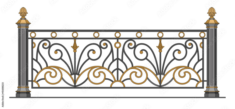 Classic Iron Railing With Metal Pillars. Handrails. Balcony. Terrace ...