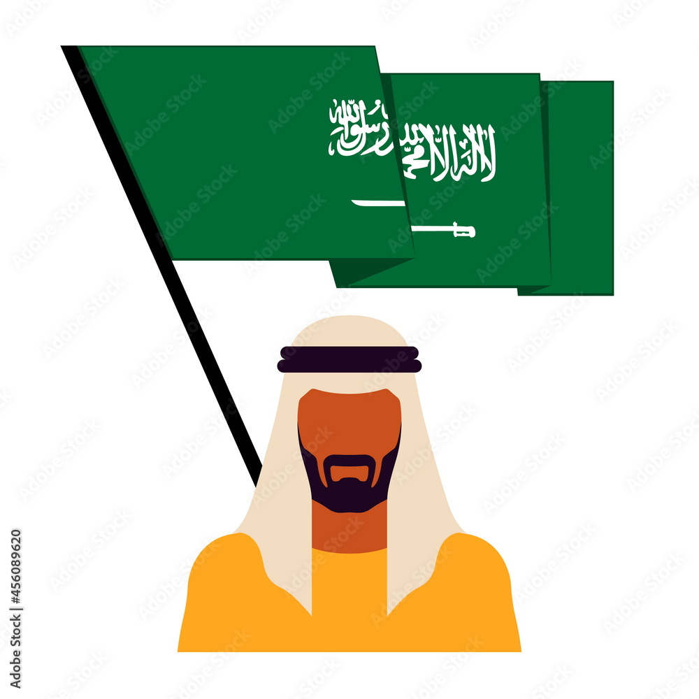 91 Saudi Arabia national day logo with green flag and state seal Emblem ...