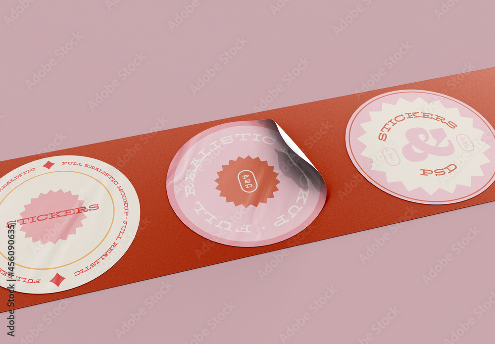 Set of Three Stickers Mockup Stock Template | Adobe Stock