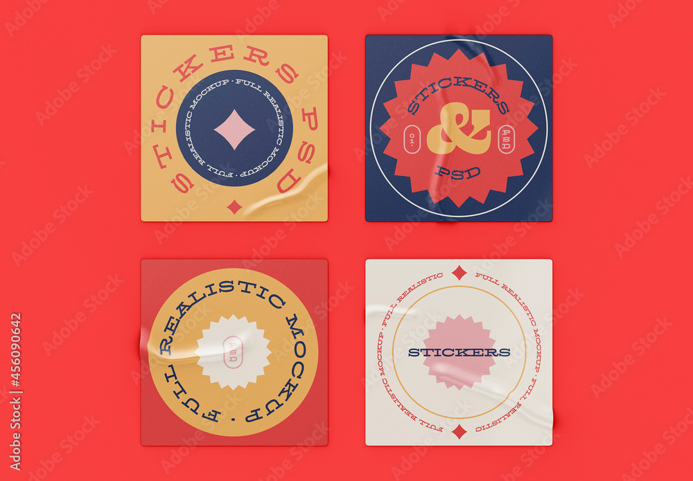 Four Adhesive Sticker Mockup Stock Template | Adobe Stock