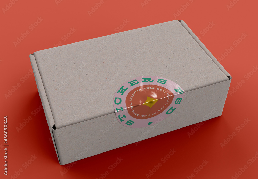 Adhesive Sticker on Box Mockup Stock Template | Adobe Stock
