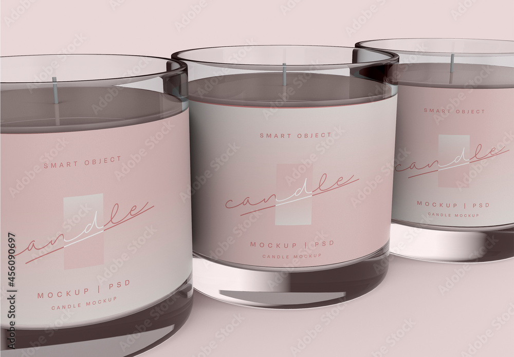 Three Glass Candles Mockup Stock Template | Adobe Stock