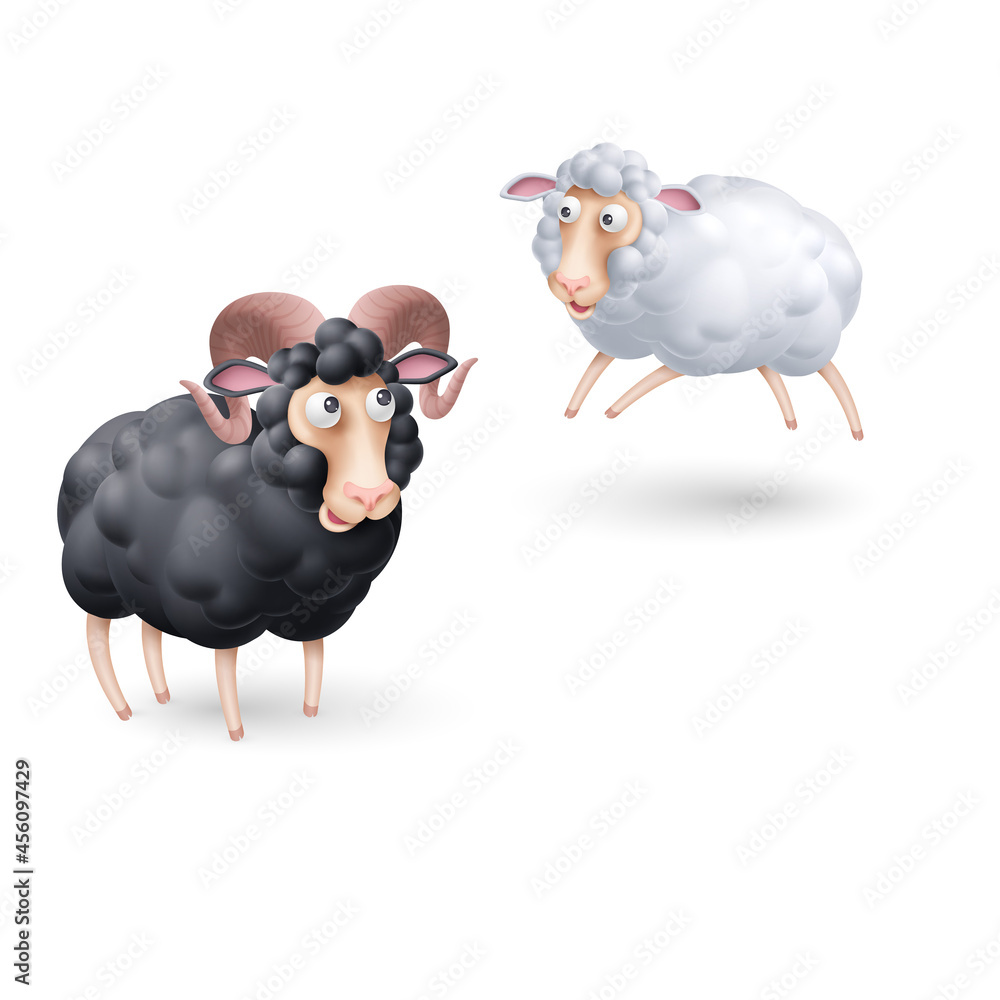 Cute and Funny Two Black and White Sheep Characters. Cartoon ...
