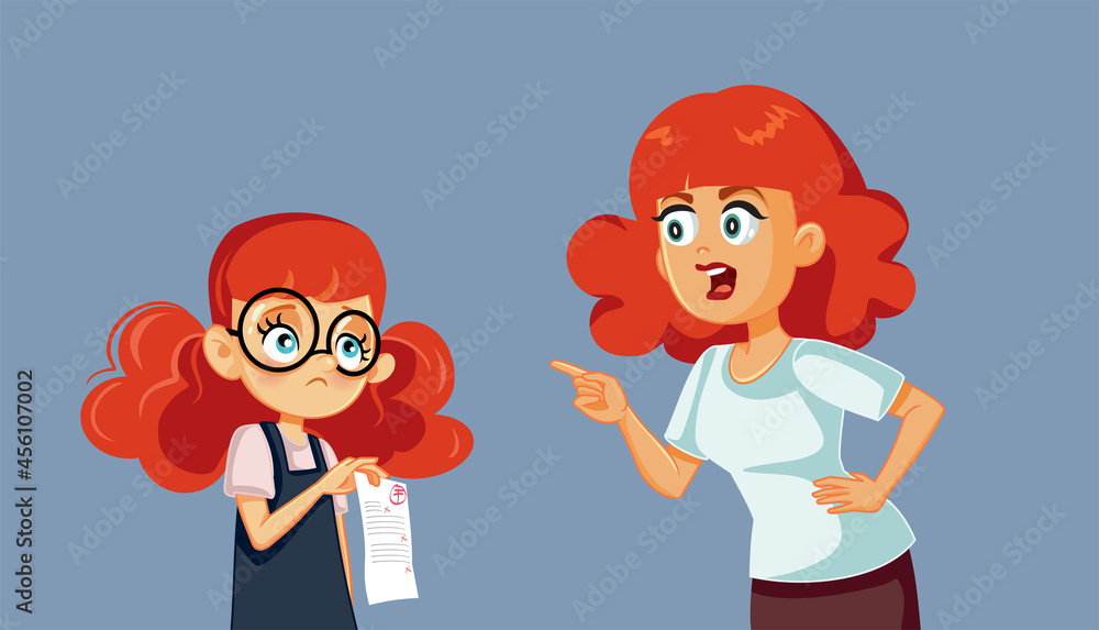 Angry Mom Scolding Daughter for Bad Grade Vector Cartoon vector de ...