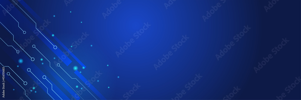 Blue circuit background. Wide banner background or web header with ...