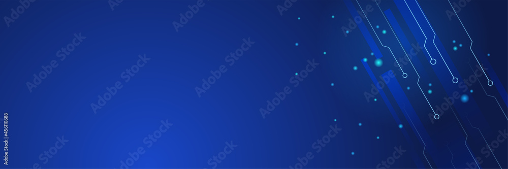 Blue circuit background. Wide banner background or web header with ...