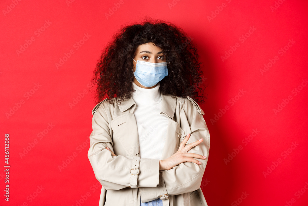 Covid-19, social distancing and quarantine concept. Portrait of ...