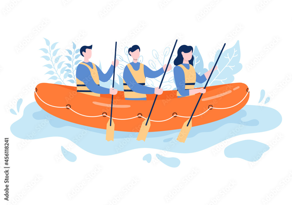 Rafting Background Flat Cartoon Vector Illustration With People do ...