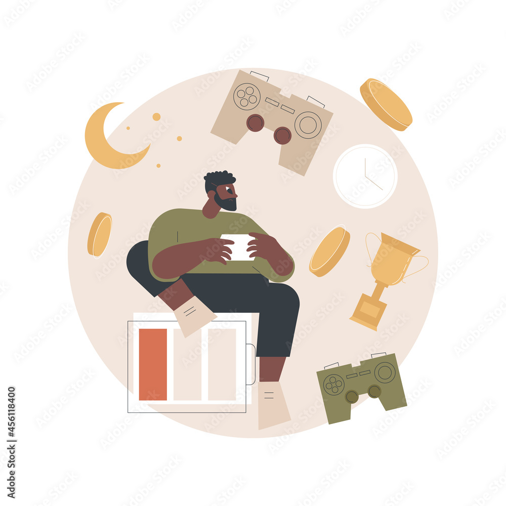 Gaming disorder abstract concept vector illustration. Video game addict ...