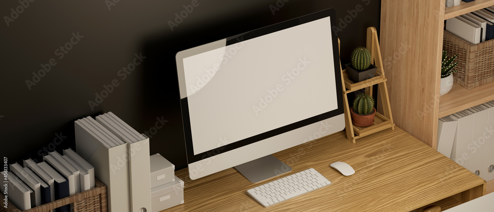 Stylish home workspace mockup in minimal contemporary interior ...