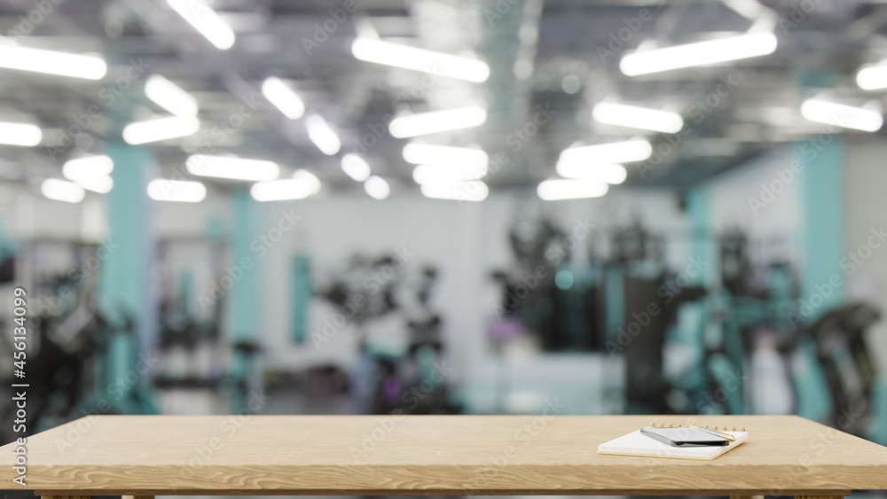 Wooden top table for display montage your product over bright fitness ...