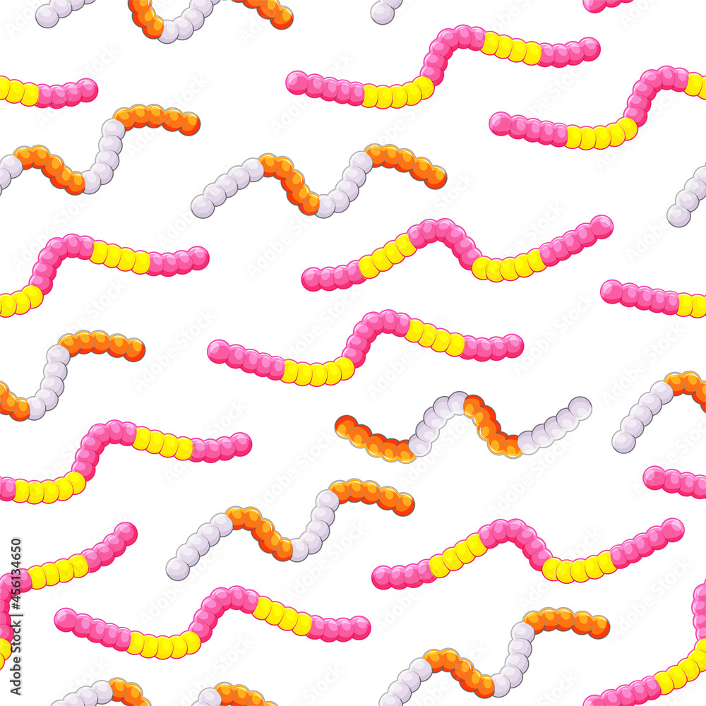 Sweet jelly worms on a white background. Seamless pattern of gummy ...