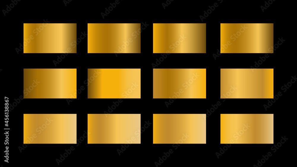 gold gradient color swatches set isolated on black background for ...