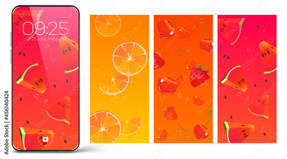 Smartphone lock screens, mobile phone onboard pages, wallpaper with ...