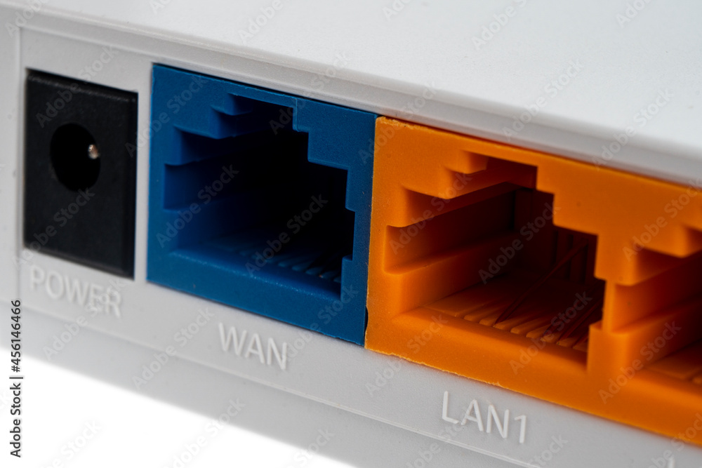 Macro shot wireless Wi-Fi router isolated on white background. wifi ...