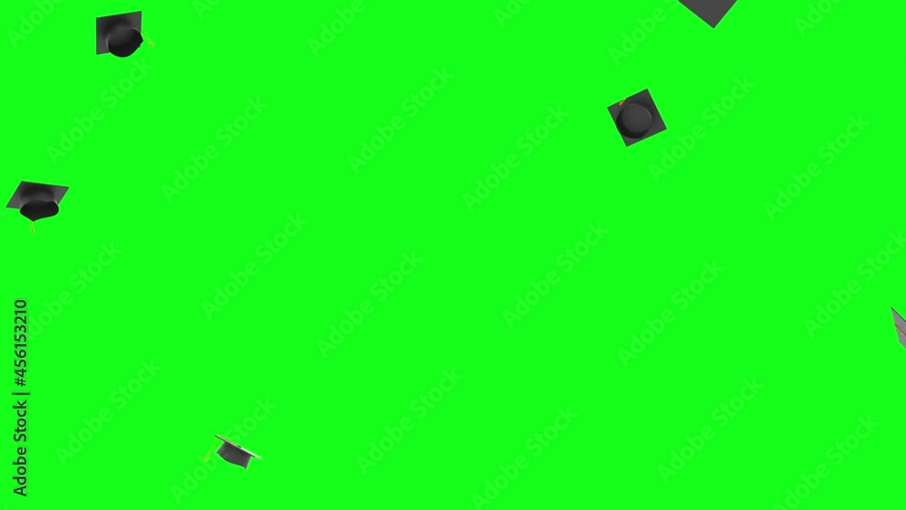 3d Graduation cap background. University hats falling on green screen ...