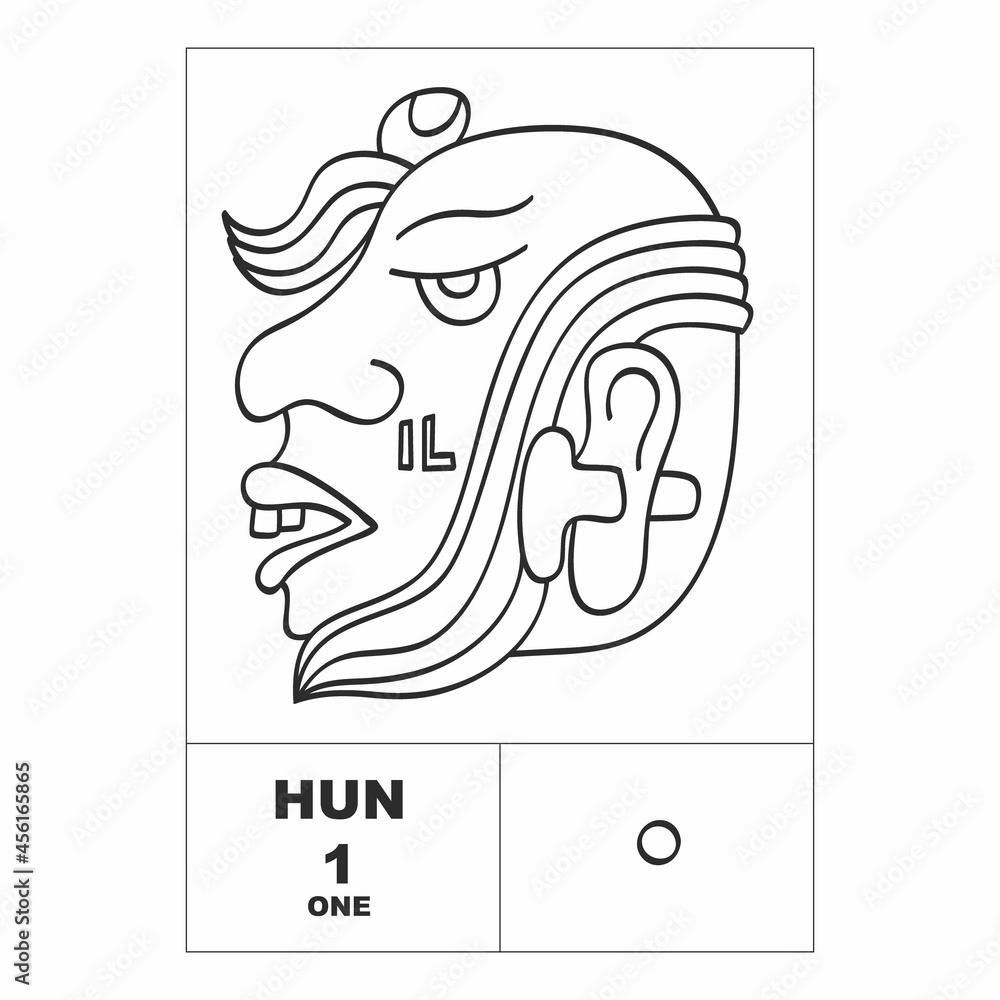 Vector icon with Mayan numerals. Mayan head glyph Hun and maya symbol ...