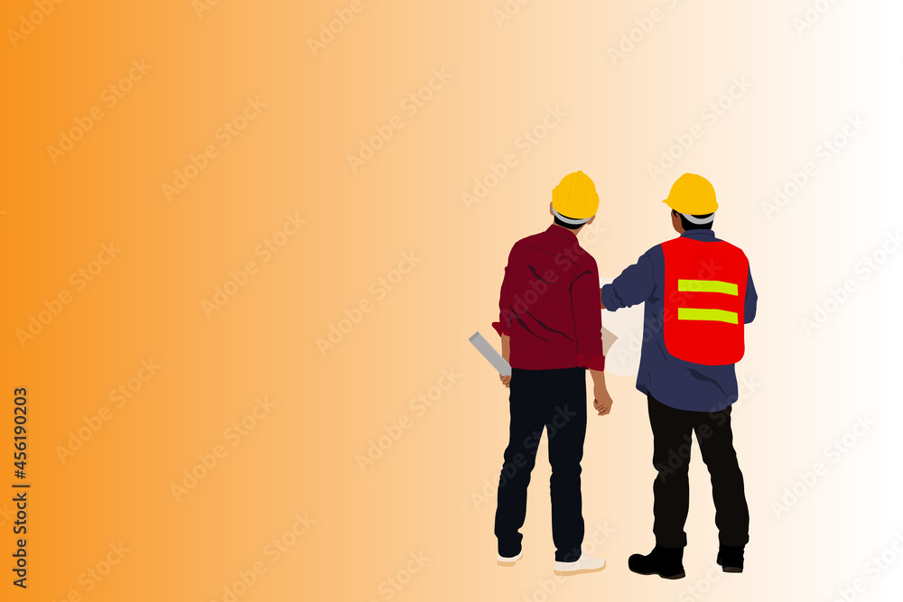 Vector illustration of Engineer and worker man team, Technician and ...