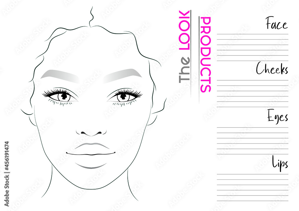 Realistic Makeup Artist Face Chart Blank Template. Vector Illustration ...