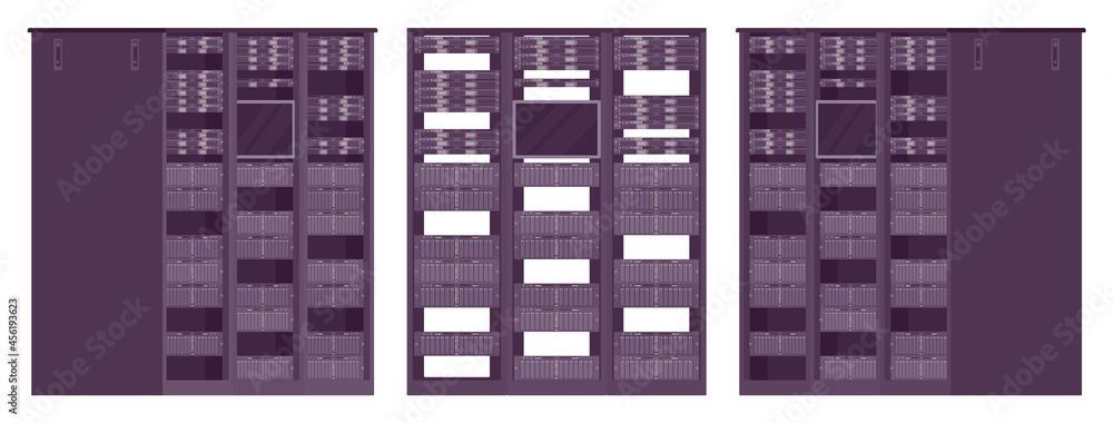 Server rack black cabinet structure, technical IT equipment. Device to ...