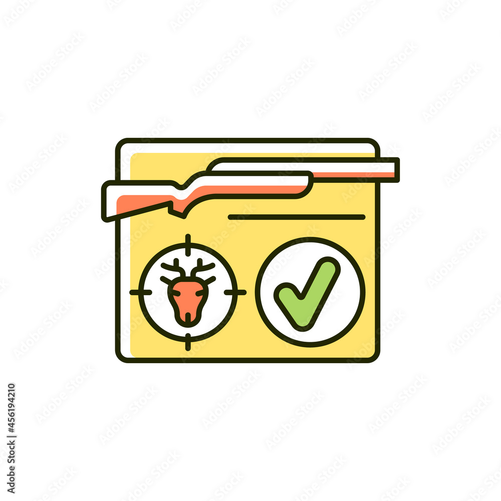 Resident hunting license RGB color icon. Hunt permit, endorsement ...