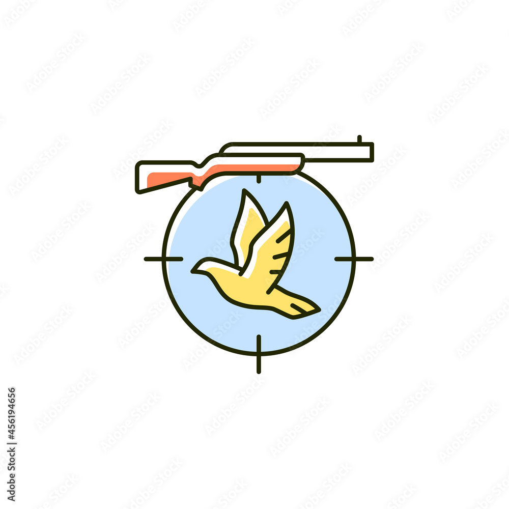 Pigeon shooting RGB color icon. Bird shooting competition. Roost and ...