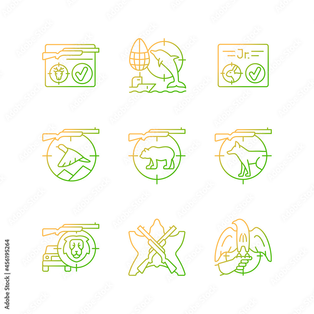 Wild animals hunting gradient linear vector icons set. Big and small ...