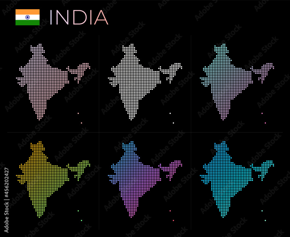 India dotted map set. Map of India in dotted style. Borders of the ...