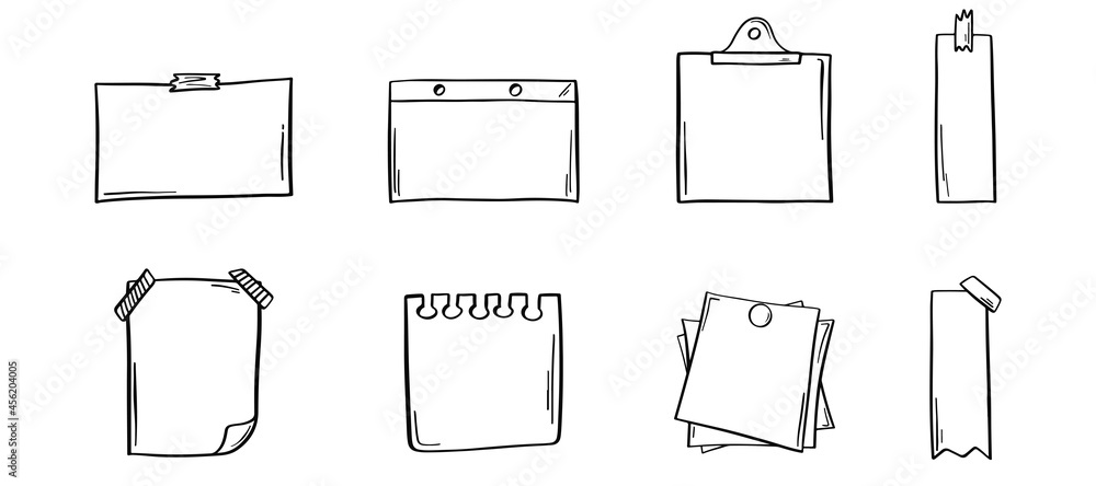 Notepaper in sketch. Transparent paper note in doodle. Hand drawn note ...