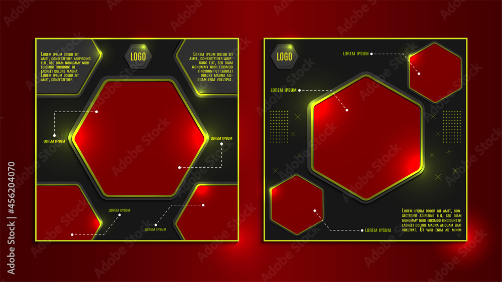 Black and red polygonal lights style poster template. Science or ...