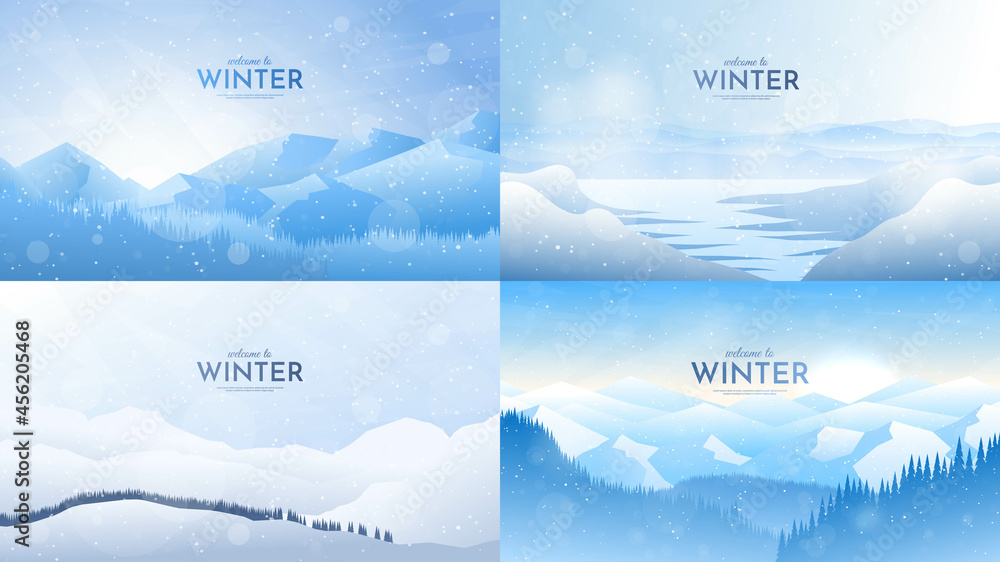 Vector illustration. Flat winter landscape. Simple snowy backgrounds ...