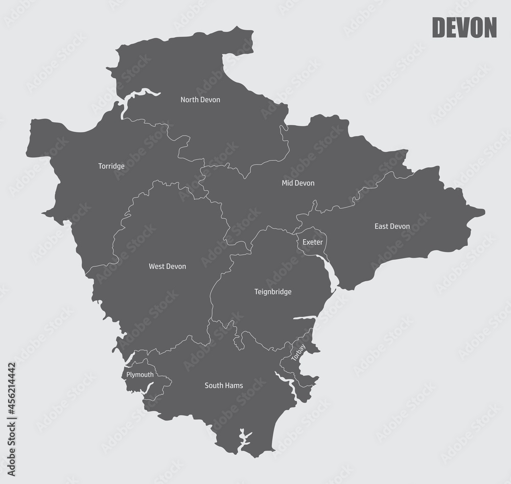Devon county administrative map Stock Vector | Adobe Stock